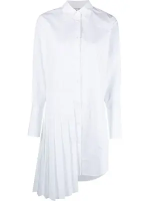 Off-White Diag Plissé Cotton Shirt Dress - White
