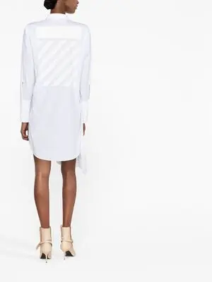 Off-White Diag Plissé Cotton Shirt Dress - White