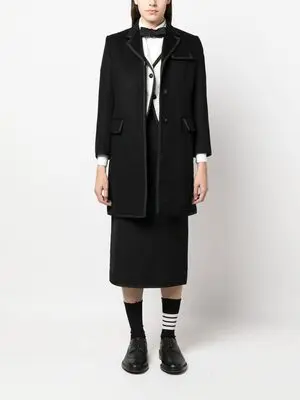 Thom Browne Long Grosgrain Ribbon-trim Coat
