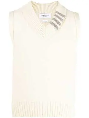 Thom Browne 4-bar Stripe Knit Vest - White