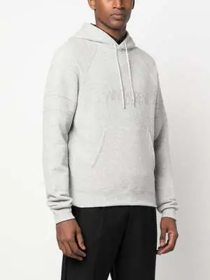 Saint Laurent Embroidered-logo Cotton Hoodie - Grey