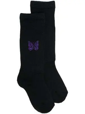 Needles Embroidered Butterfly Ankle Socks - Black