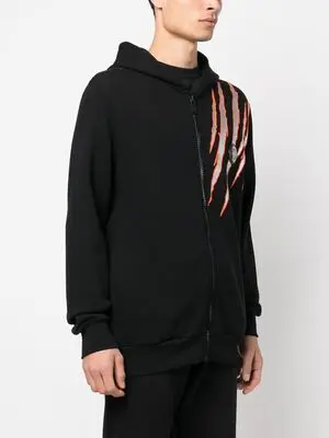 PLEIN SPORT Scratch-print Long-sleeved Hoodie - Black