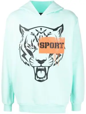 PLEIN SPORT Tiger-motif Long-sleeved Hoodie - Green