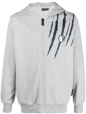 PLEIN SPORT Scratch-print Zipped Hoodie - Grey