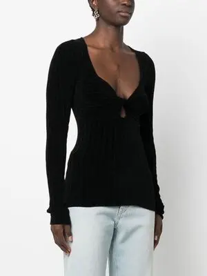 MSGM Twist-front Ribbed Knit Top