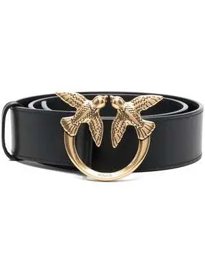 Pinko Love Birds Logo Plaque Leather Belt - Black