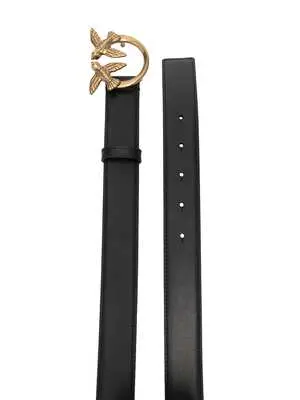 Pinko Love Birds Logo-plaque Leather Belt - Black