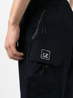 C.P. COMPANY Logo-print Belted-waist Shorts - Blue