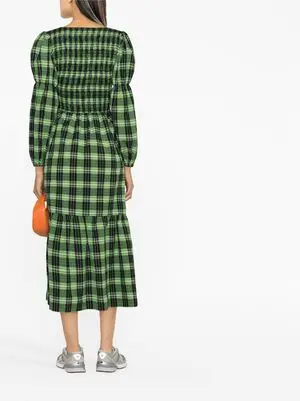 GANNI Seersucker Check Midi Dress - Black