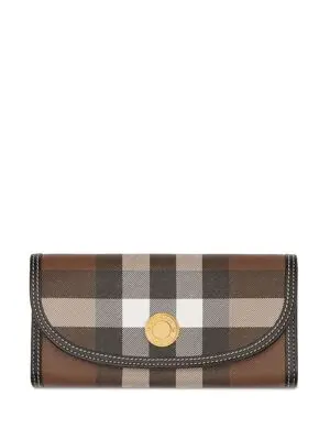 Burberry Check Leather Continental Wallet - Brown