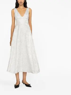 Philosophy Di Lorenzo Serafini Floral-embroidered V-neck Dress - Silver