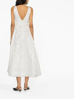 Philosophy Di Lorenzo Serafini Floral-embroidered V-neck Dress - Silver
