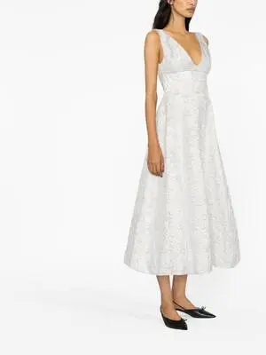 Philosophy Di Lorenzo Serafini Floral-embroidered V-neck Dress - Silver