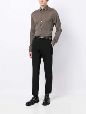 LARDINI Button-front Long-sleeved Polo Shirt - Brown