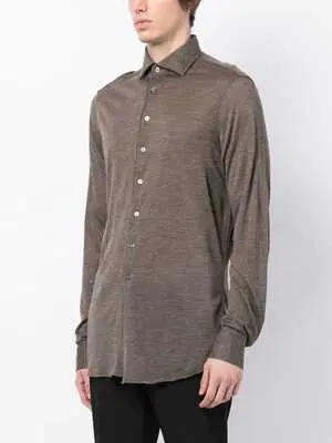 LARDINI Button-front Long-sleeved Polo Shirt - Brown