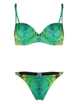 NOIRE SWIMWEAR Snakeskin-print Bikini Set - Green