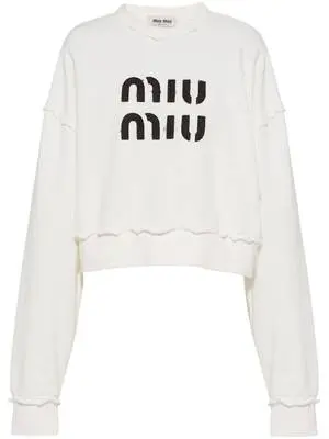 Miu Miu Logo-Embroidered Cotton Sweatshirt - White | Editorialist