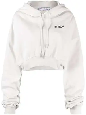 Off-White Logo-print Cropped Hoodie - Neutrals