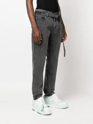 Off-White Belted Straight-leg Jeans - Grey
