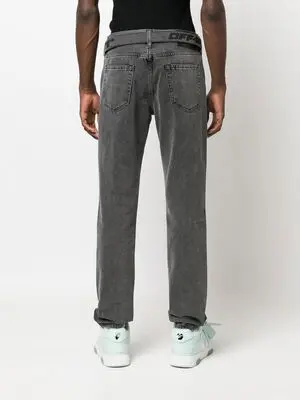 Off-White Belted Straight-leg Jeans - Grey