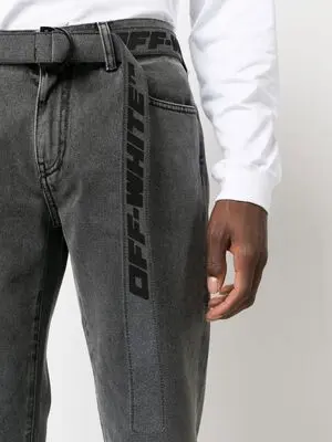 Off-White Belted Straight-leg Jeans - Grey