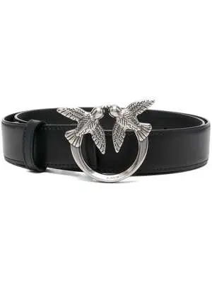 Pinko Love Berry Logo Plaque Leather Belt Black