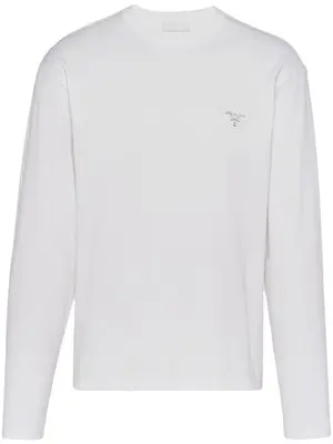 Prada Logo-Patch Long-Sleeve T-Shirt - White | Editorialist