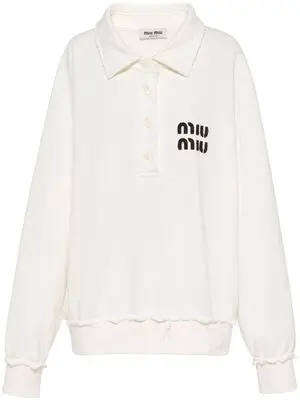 Miu Miu Logo-Patch Polo Sweatshirt - White | Editorialist