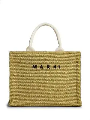 Marni Embroidered-logo Woven Shopping Tote Bag - Green