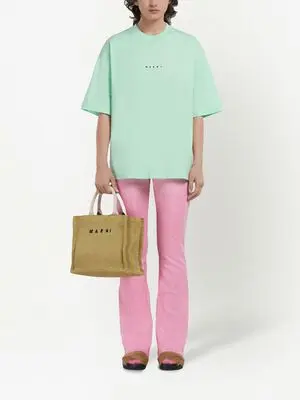 Marni Embroidered-logo Woven Shopping Tote Bag - Green