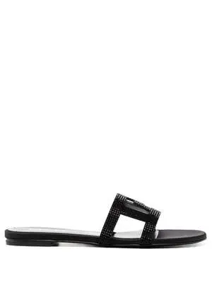 Versace Greca Maze Crystal Flat Sandals - Black