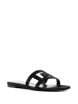 Versace Greca Maze Crystal Flat Sandals - Black