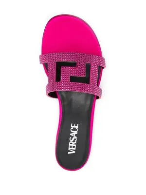 Versace Greca Maze Crystal Flat Sandals - Pink