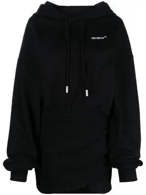 Off-White Logo-Embroidered Cotton Hoodie Black White