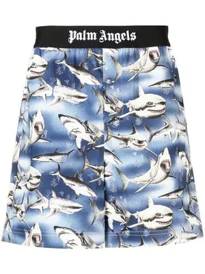 Palm Angels Shark-print Shorts - Blue