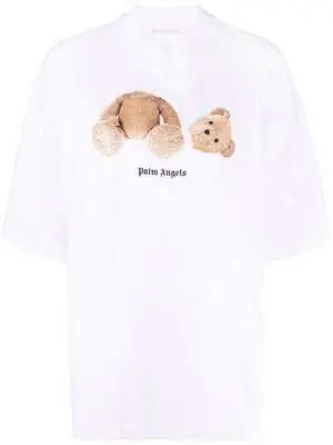 Palm Angels Broken Bear Cotton T-Shirt White Brown