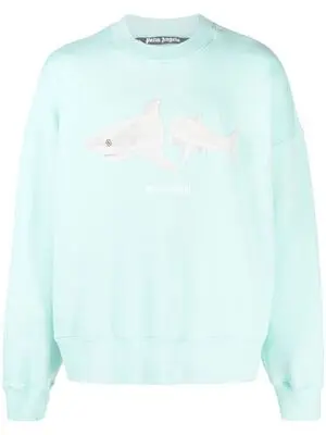 Palm Angels Broken Shark Cotton Sweatshirt - Blue