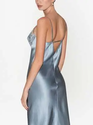 FLEUR DU MAL Velvet Lily Embroidered Slip Dress