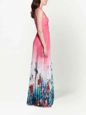 Marchesa Floral-print Pleated Gown