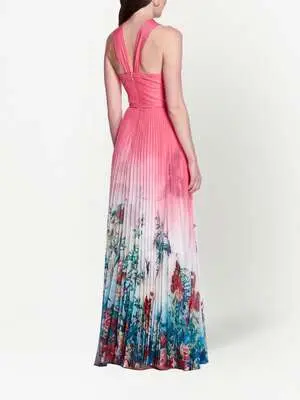 Marchesa Floral-print Pleated Gown