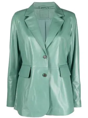 DESA 1972 Leather Single-breasted Blazer - Green