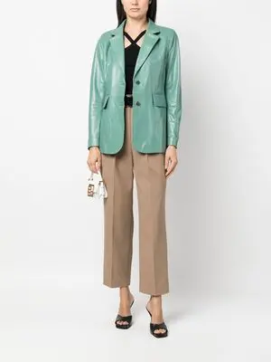 DESA 1972 Leather Single-breasted Blazer - Green