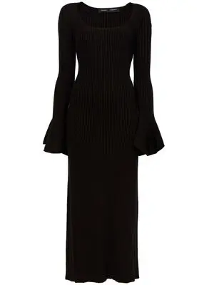 Proenza Schouler Ribbed-knit Flute-sleeved Dress - Black
