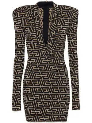 Balmain Monogram Knit Dress - Black