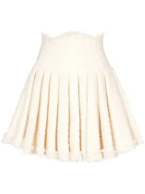 Balmain Pleated Tweed Mini Skirt - White