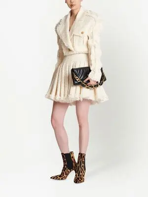 Balmain Pleated Tweed Mini Skirt - White