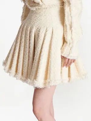 Balmain Pleated Tweed Mini Skirt - White