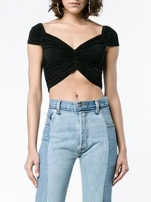 Off-White Off-shoulder Ruched Cropped Top