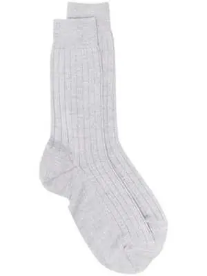 Sunspel Logo-print Ribbed Socks - Grey